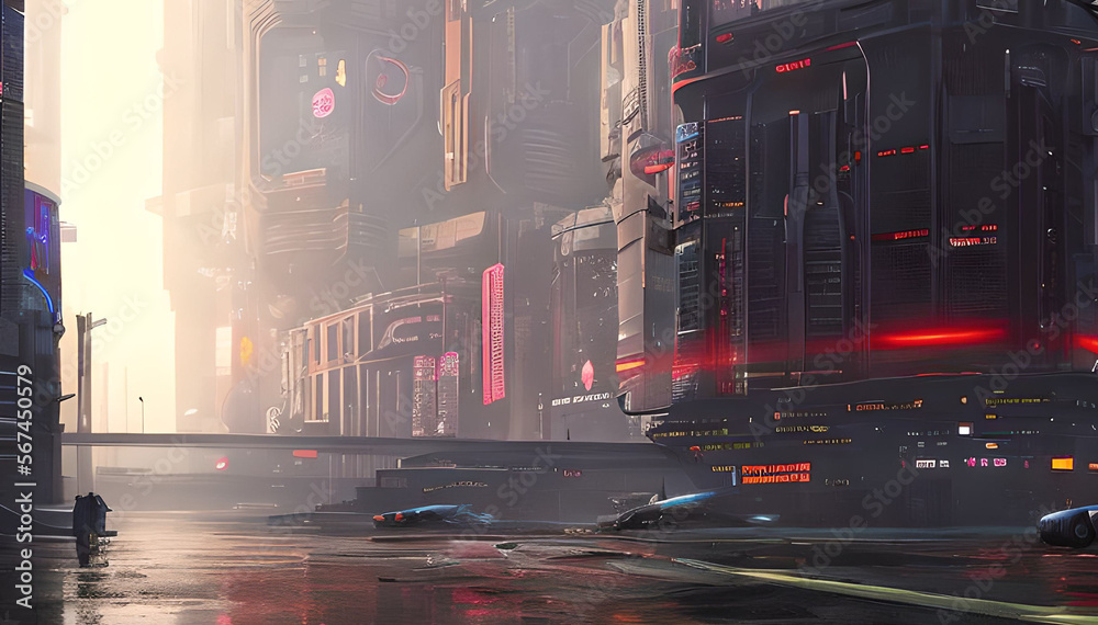 Cyberpunk streets illustration, futuristic city, dystopic artwork at night, 4k wallpaper. Rain ...