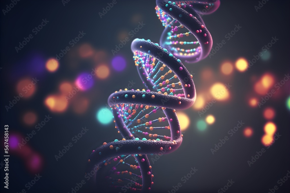 neon illustration of digital futuristic biology chromosome, 3d dna ...