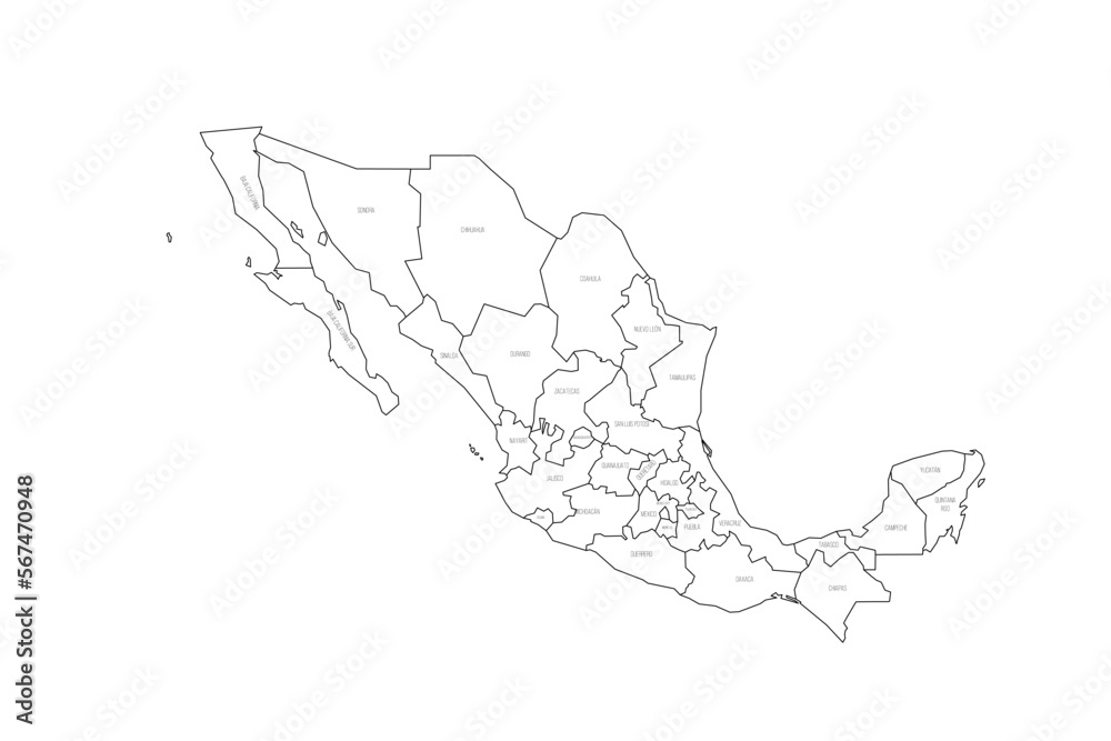 Mexico political map of administrative divisions Stock Vector | Adobe Stock