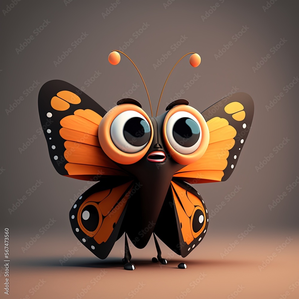 Cute Cartoon Monarch Butterfly Character (Generative AI) Stock ...