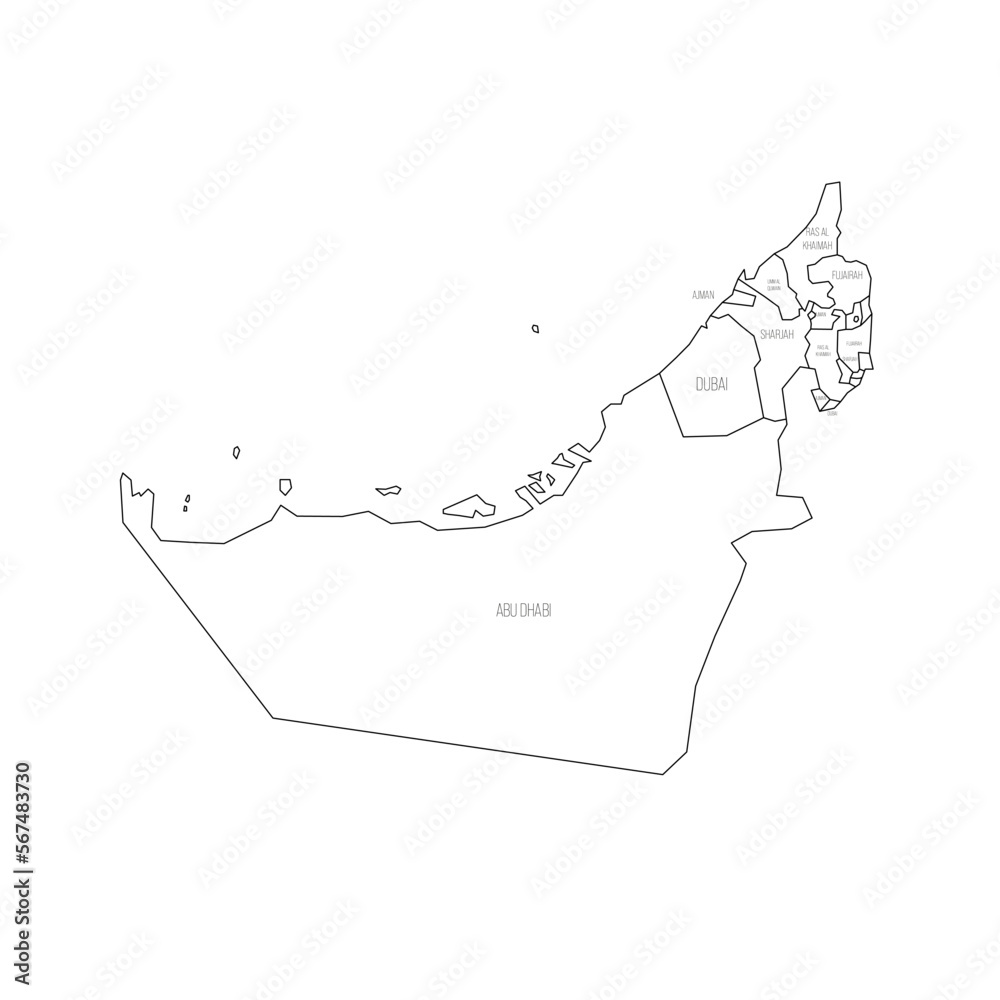 United Arab Emirates political map of administrative divisions Stock ...