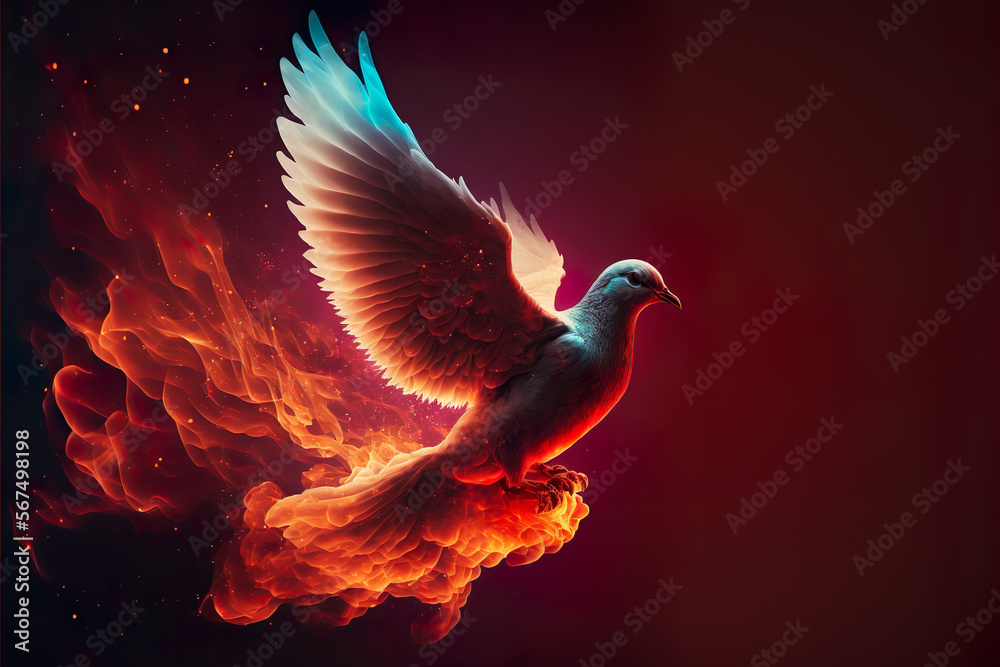 Pentecost Sunday. Pentecost background with flying dove and fire ...