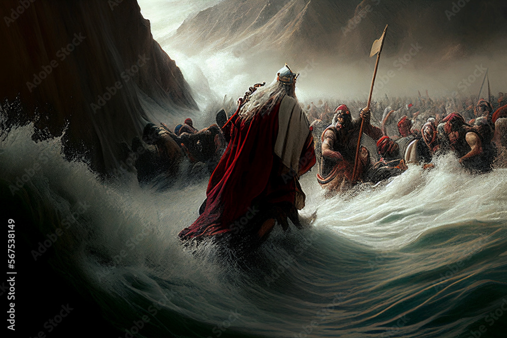 Exodus of the bible, Moses crossing the Red Sea with the Israelites ...