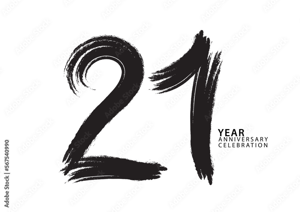 21 year anniversary celebration logotype black paintbrush vector, 21 ...