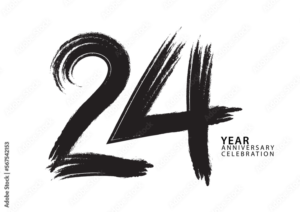 Stockvector 24 year anniversary celebration logotype black paintbrush ...