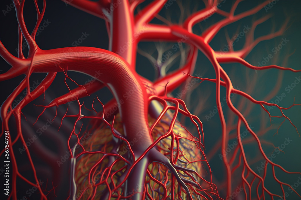 Detailed human anatomy of heart veins and arteries inside human body ...