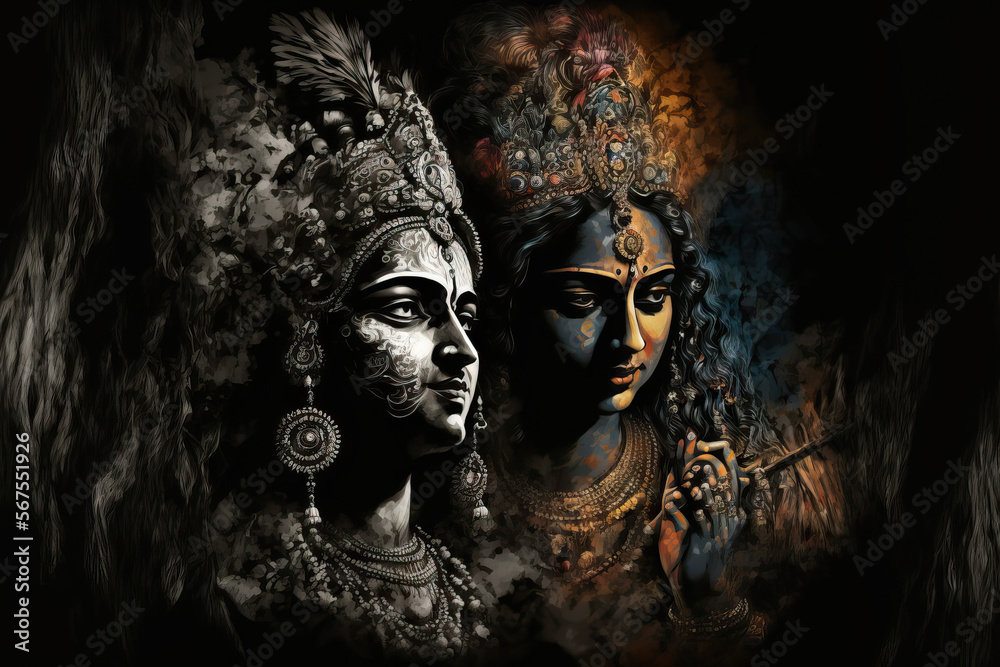 Dark background of Lord Radha Krishna. Generative AI Stock Illustration ...
