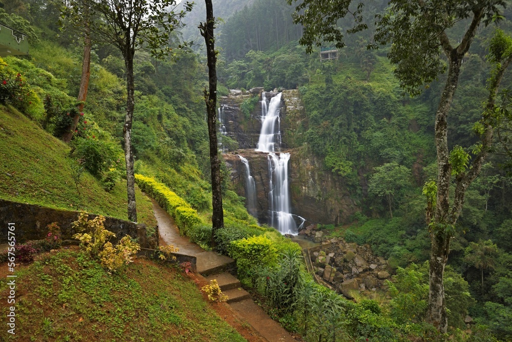 Beautiful Ramboda waterfall landscape in Sri Lanka. Ramboda Falls near ...