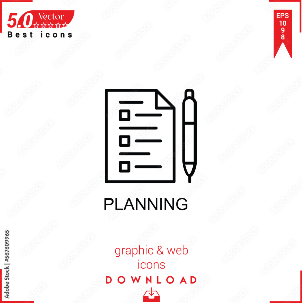 PLANİNG icon vector on white background. Simple, isolated, flat icons ...