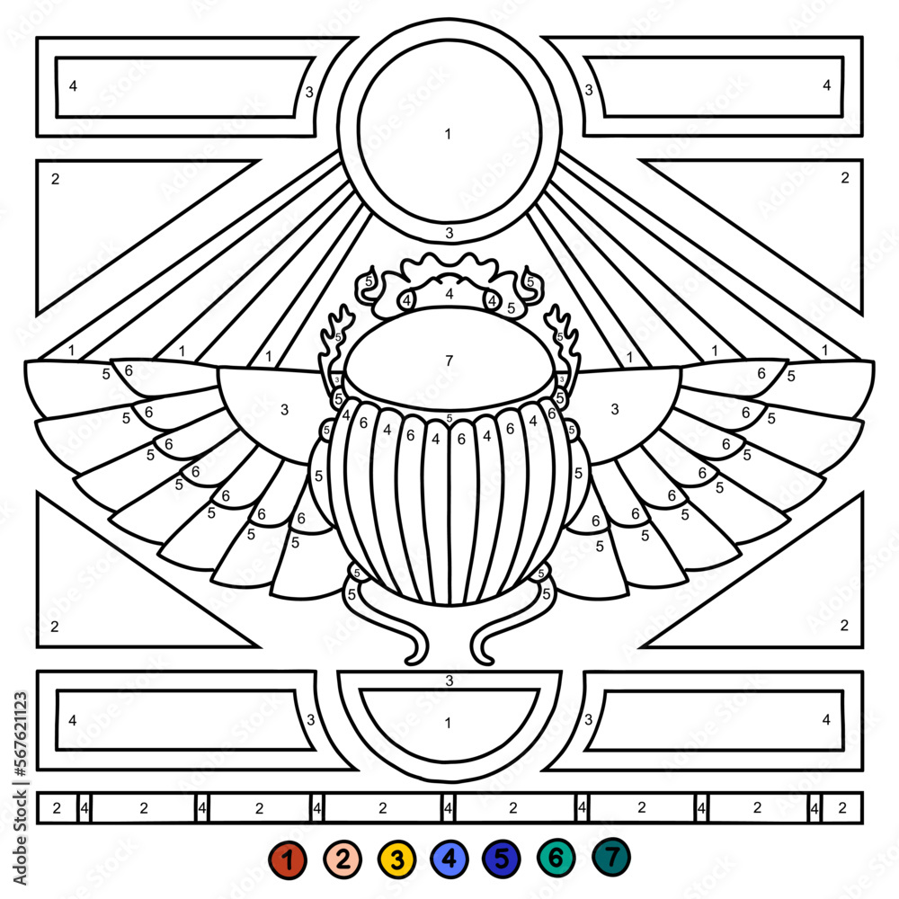 Ancient Egypt scarab beetle with open wings. Coloring page. Color by ...