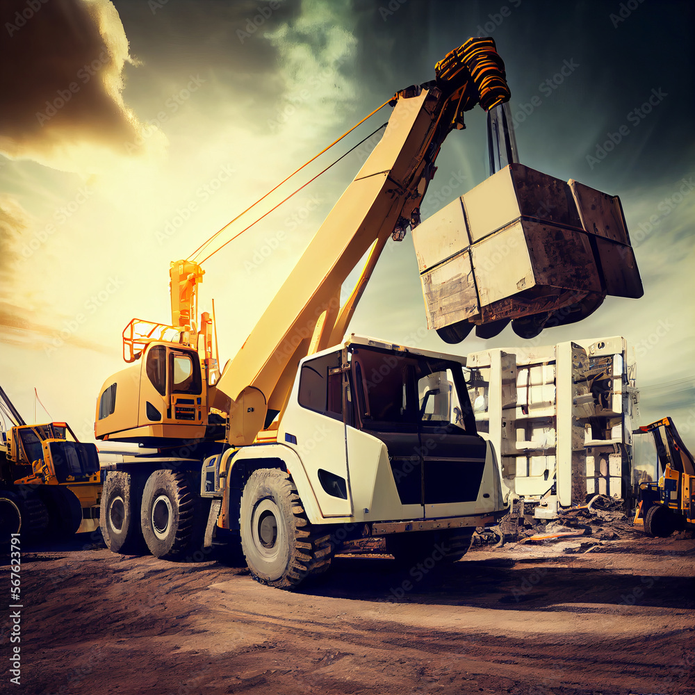 Truck crane use hydraulic in order to lift heavy objects and move to other place with apartment ...