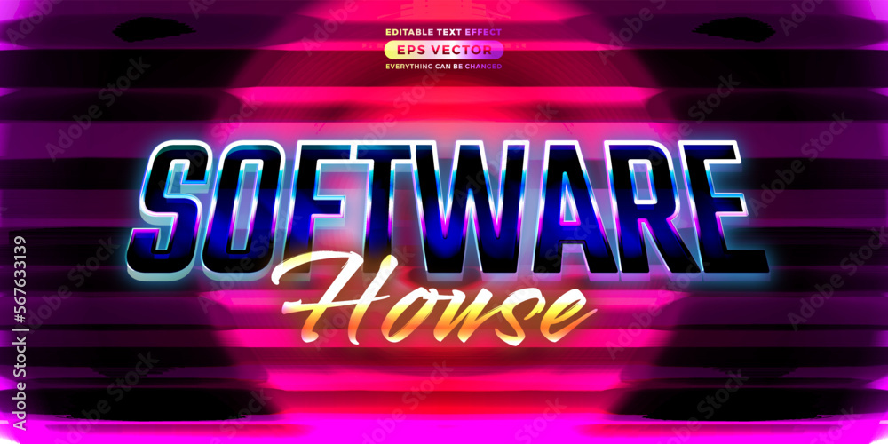 Retro text effect software house futuristic editable 80s classic style ...