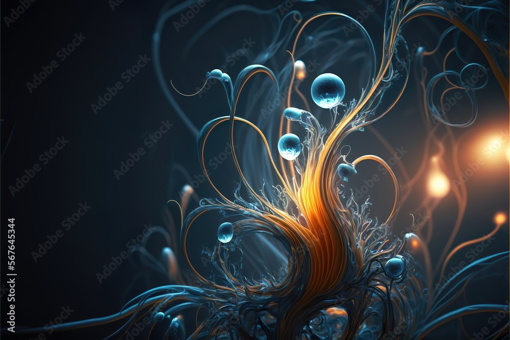 abstract illustration of cordyceps fungus hypha mycelium tendrils ...