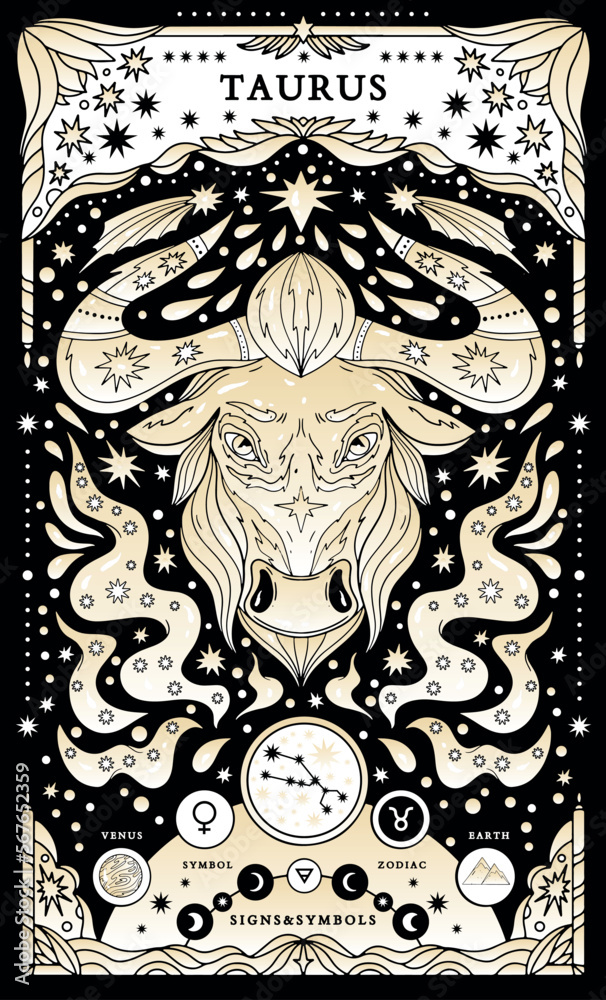 Taurus sign of the zodiac. Modern magical astrological map. Magical ...