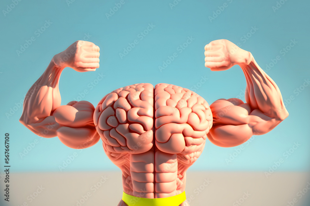 Strong human brain power concept erudite mind memory health. Gray ...