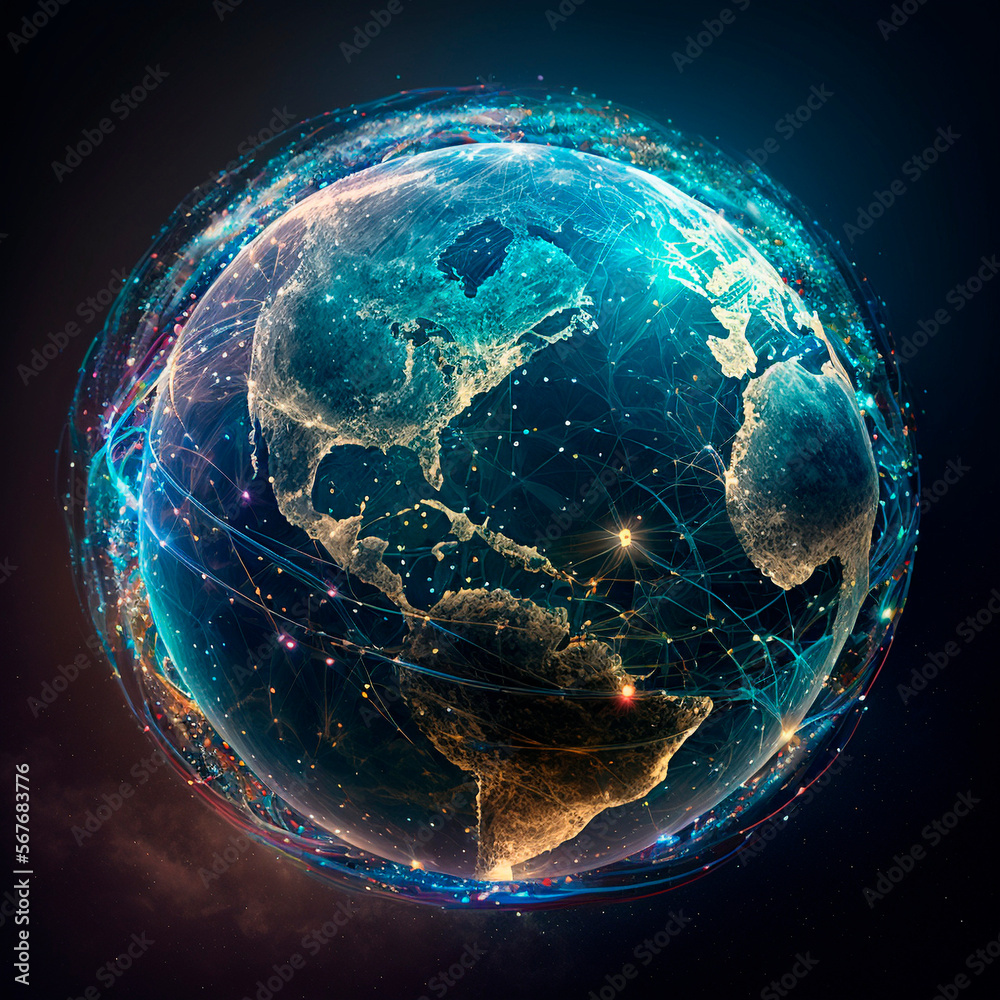 Illustration of globally digital connected network generative AI Stock ...