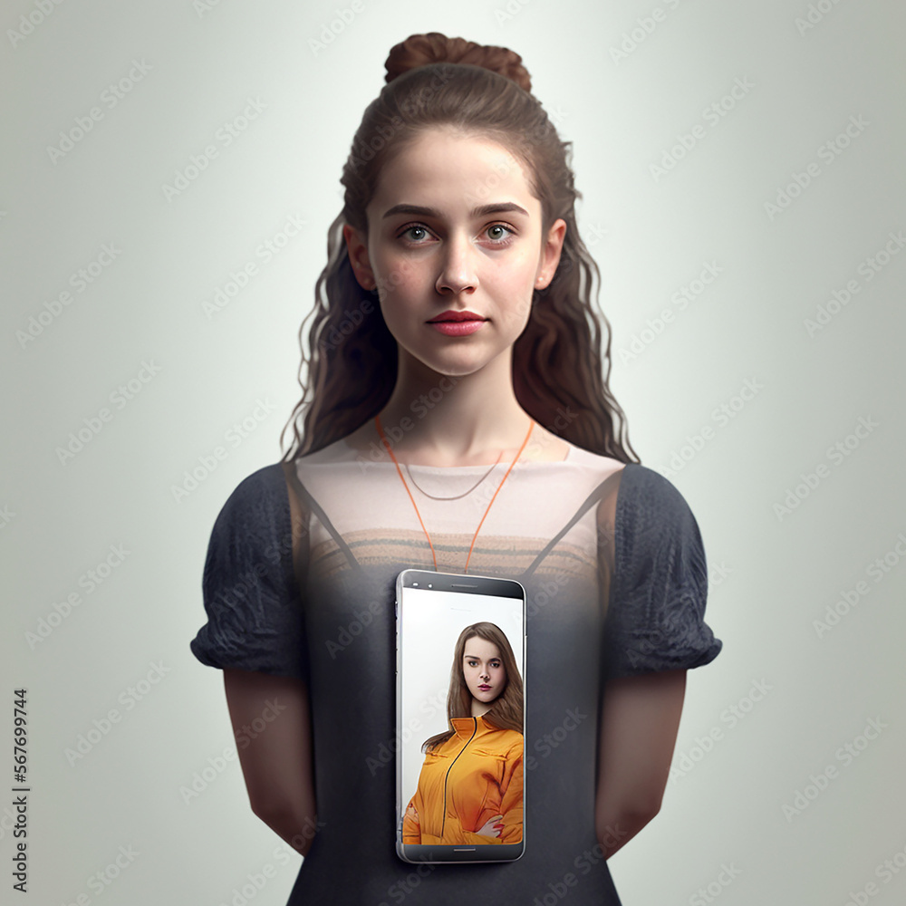 Generative AI: Illustration of a 12 year old girls with a smartphone ...