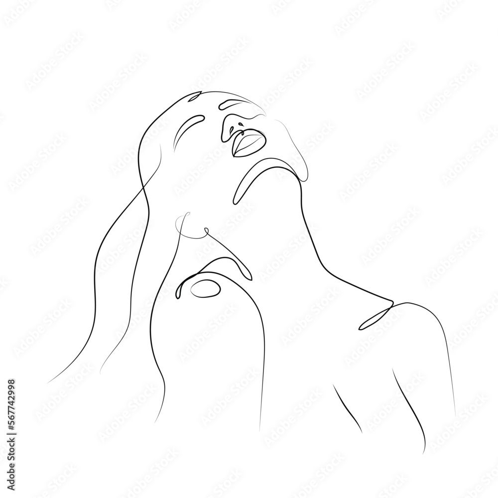 Sexy Lady Orgasm Black And White Erotic Line Drawing With Of A Woman With Open Mouth And Bare