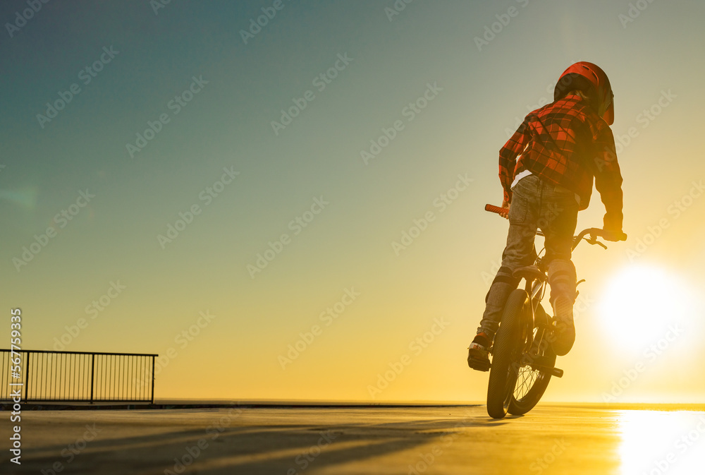 BMX Tricks For Beginners. A teenager bike racing rider in a skate park ...