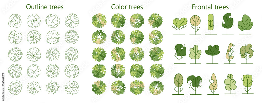 Tree for architectural floor plans. Entourage design. Various trees ...