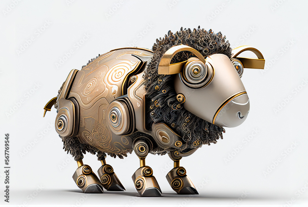 Ilustración de Stock Sheep robot in metal armor, illustration. Animal ...