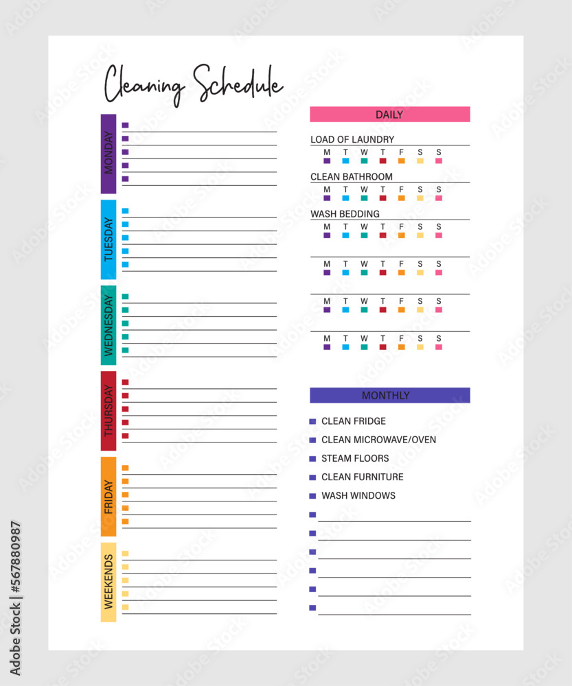 Vector Cleaning Schedule, Cleaning Planner, Cleaning Tracker, Home ...