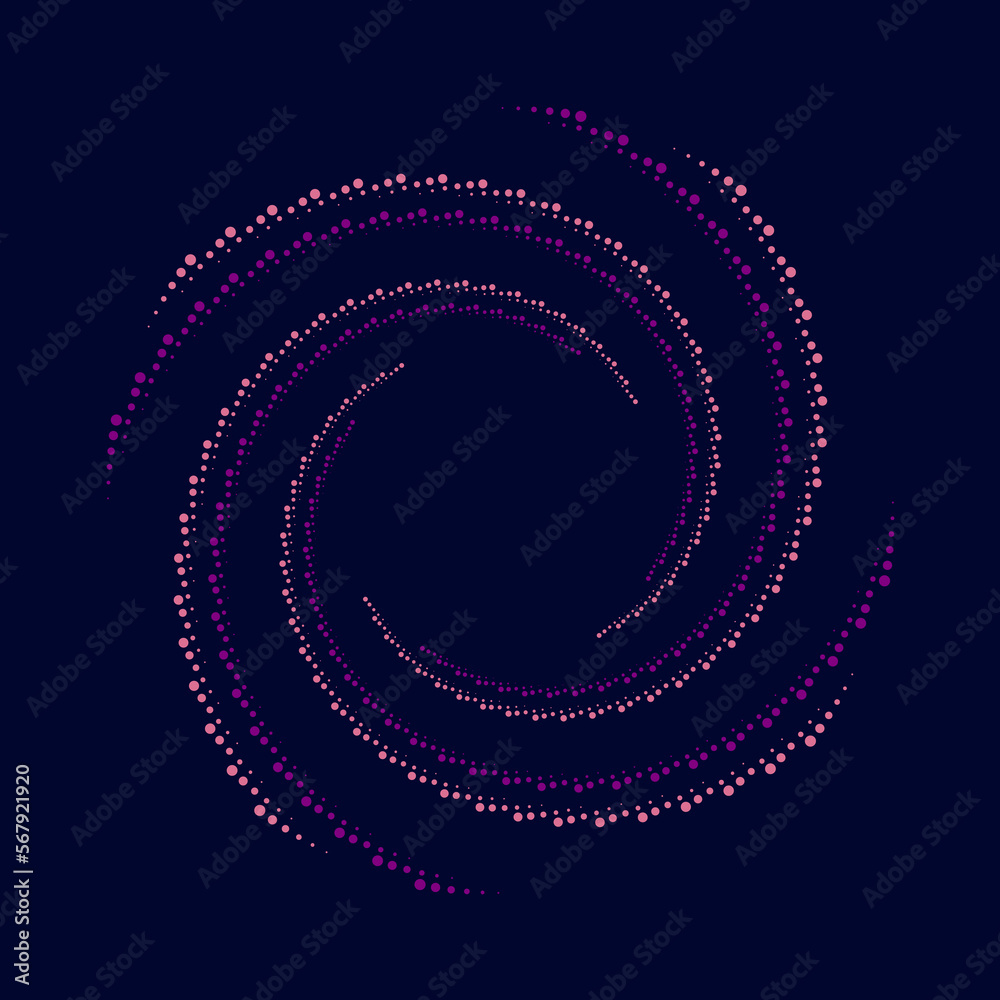 Pink and violet curvy halftone doted lines in spiral form. Segmented ...