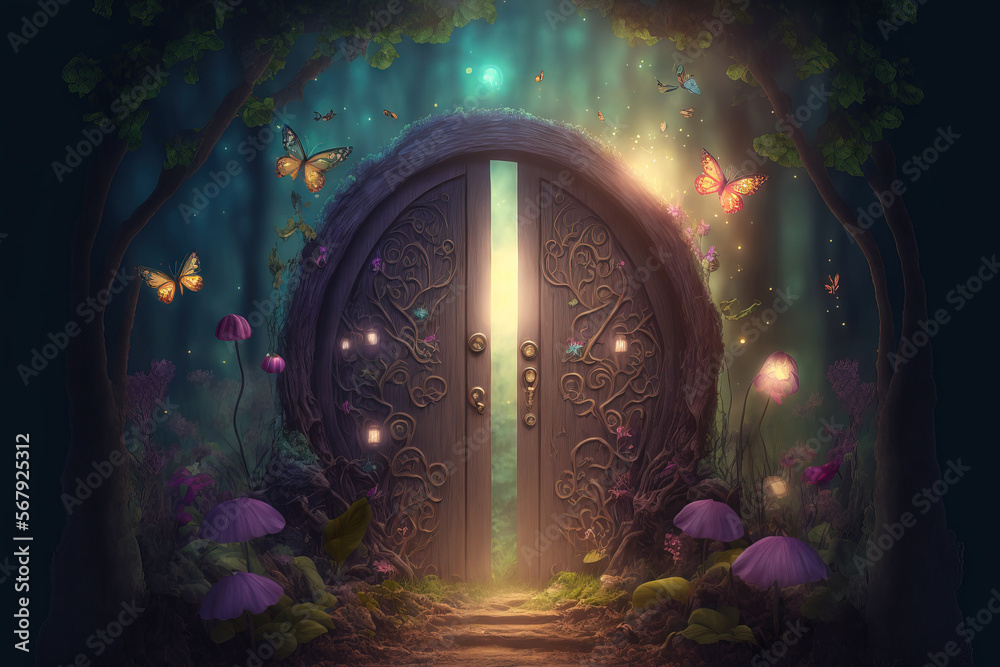 Fantasy forest from a fairy tale with an enchanted gate, a secret ...
