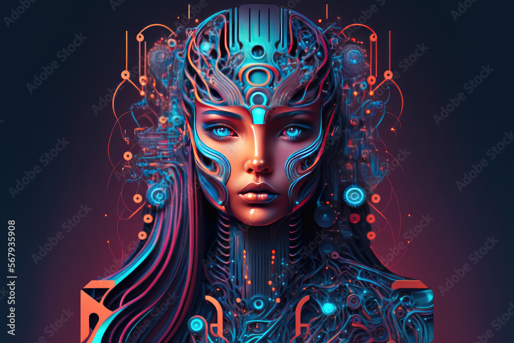 Ai Humanoid Female Robot Close Up Face Portrait Futuristic Modern Digital Technology Ai