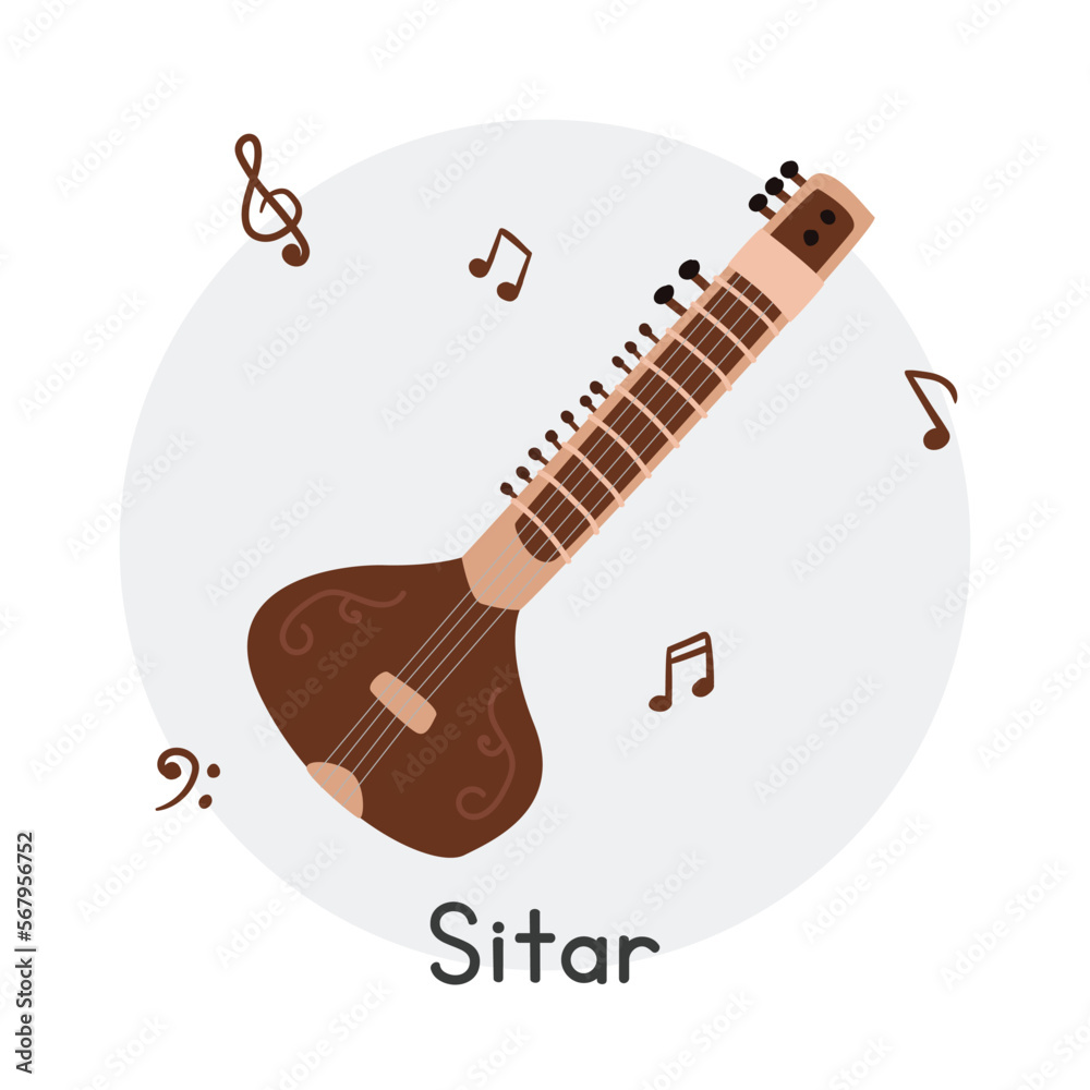 Sitar clipart cartoon style. Simple cute sitar traditional Indian ...