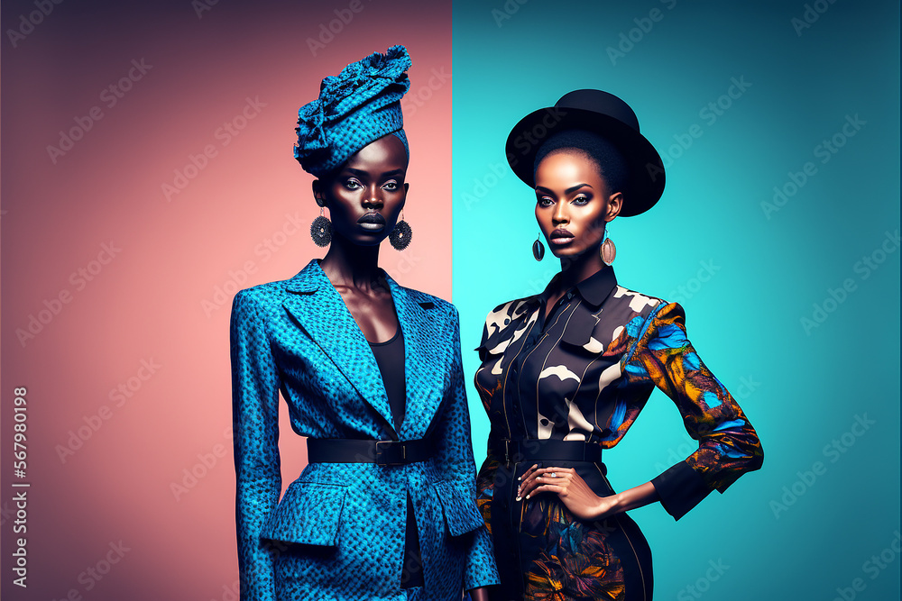 two glamorous and fashion models in fashionable clothes. Caucasian ...