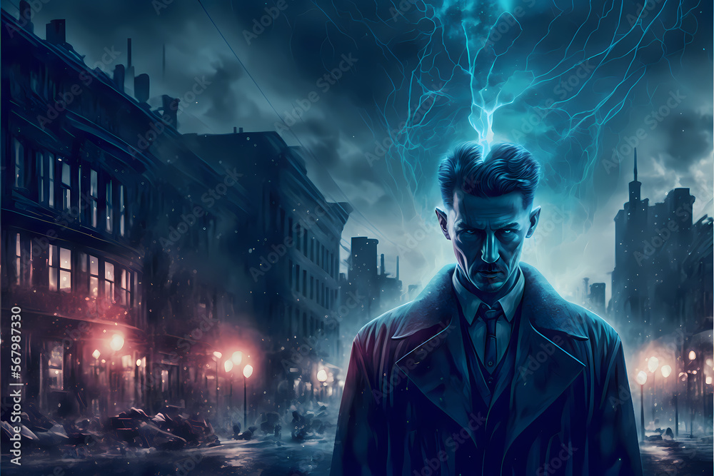 Nikola Tesla, inventor and engineer. Wallpaper. Generative AI. Stock ...