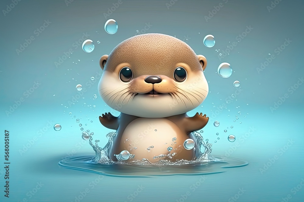 Cute 3D cartoon of otter character. Generative AI Stock Illustration ...