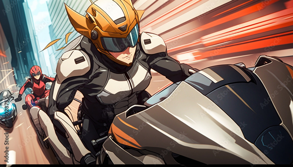Ilustración de Stock A high-speed anime chase through the city between ...