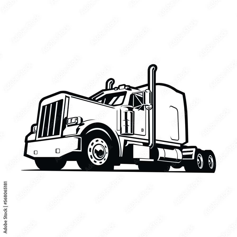 Big rig 18 wheeler semi truck tractor side view silhouette vector art ...