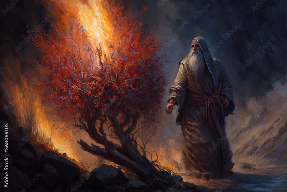 Moses and the Burning Bush painting style Stock Illustration | Adobe Stock