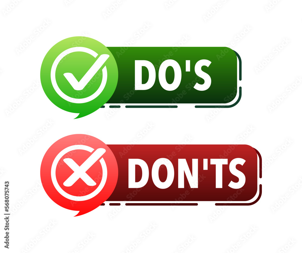 Dos and donts signs. Good and Bad Icon. Positive and negative sign ...