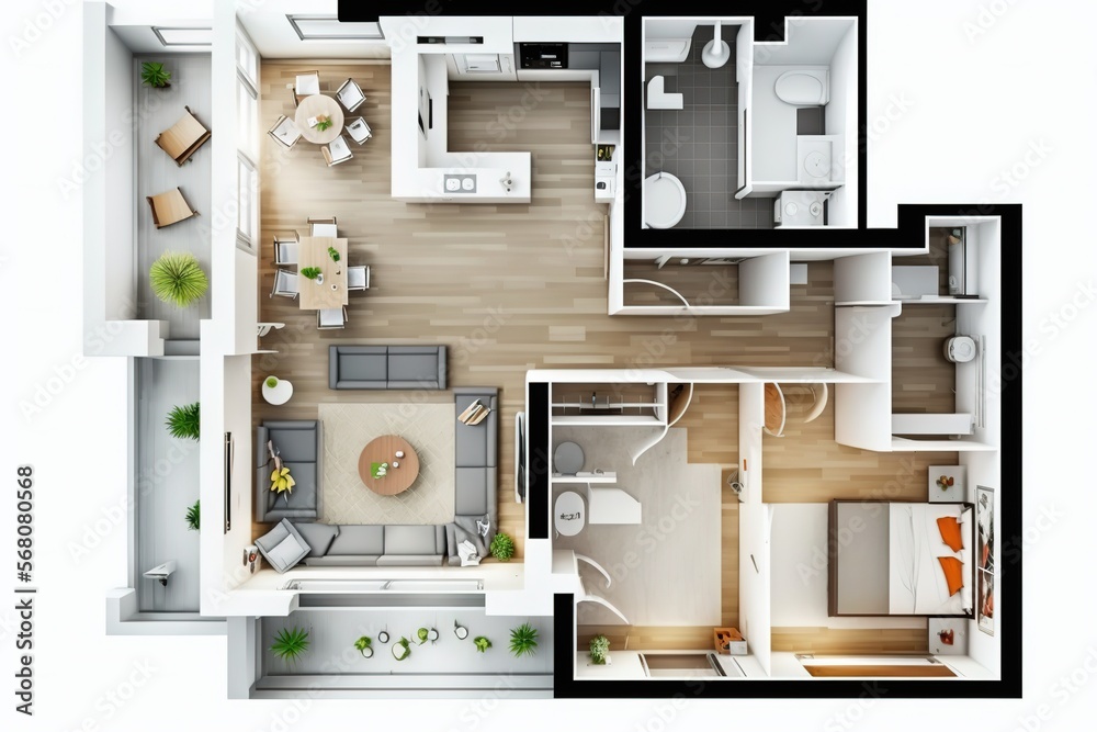 Apartment floor plan top view isolated on white - generative AI Stock ...