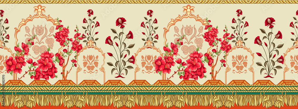 Tradional Mughal persian border motifs and islamic motif for textile ...