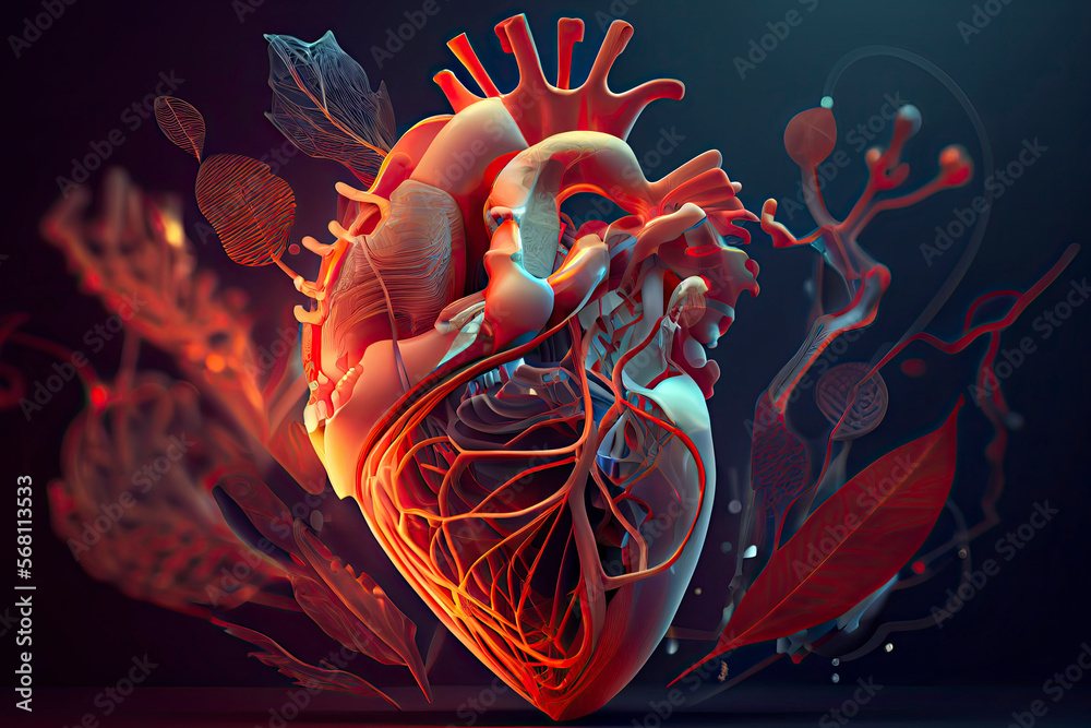 Human heart anatomy with dna abstract background. 3d illustration Stock ...
