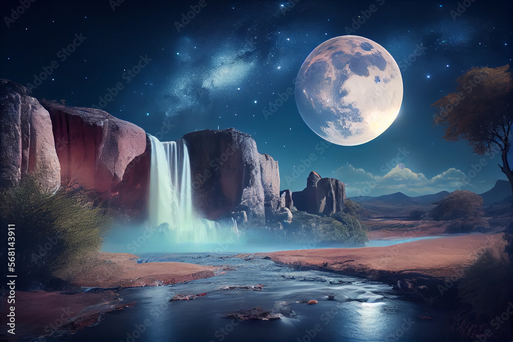 A breathtaking view of a waterfall and its surrounding landscape at ...