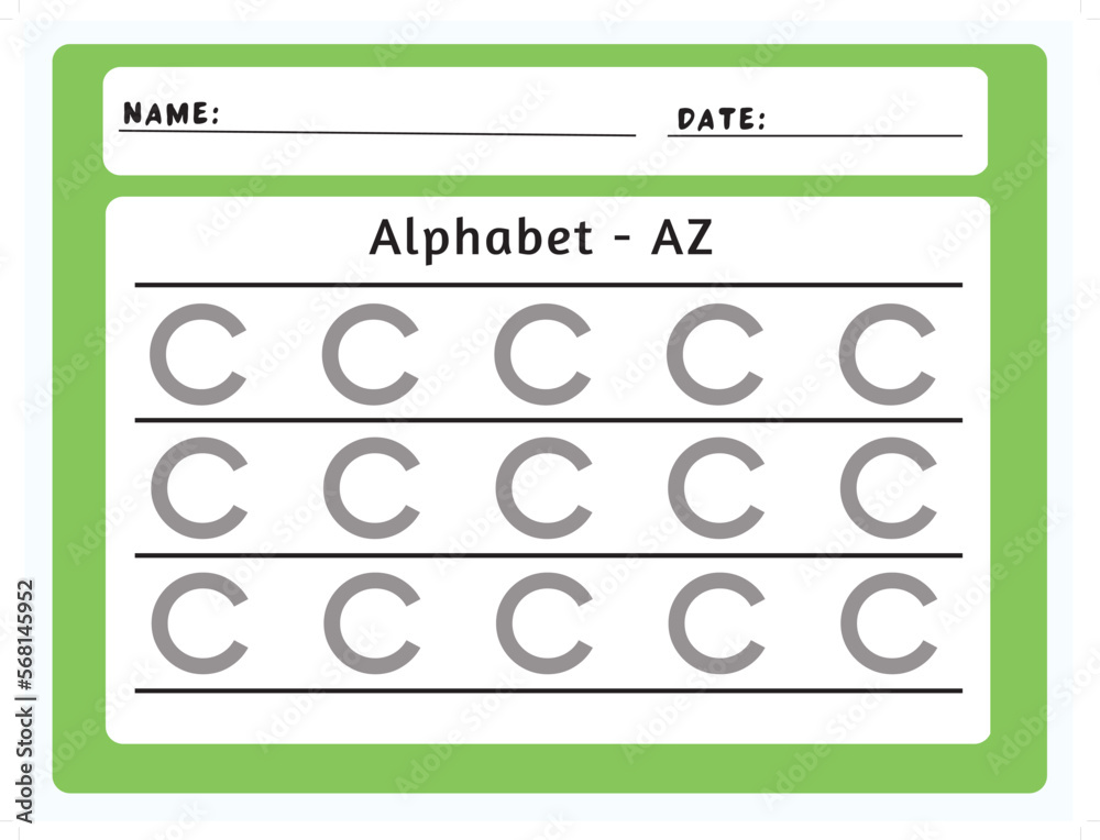 Alphabet tracing worksheet. A-Z writing pages. Letter C uppercase ...