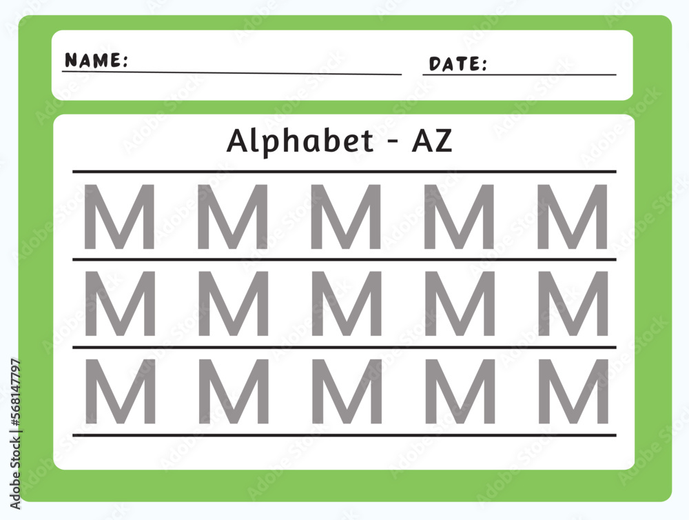 Alphabet tracing worksheet. A-Z writing pages. Letter M uppercase ...
