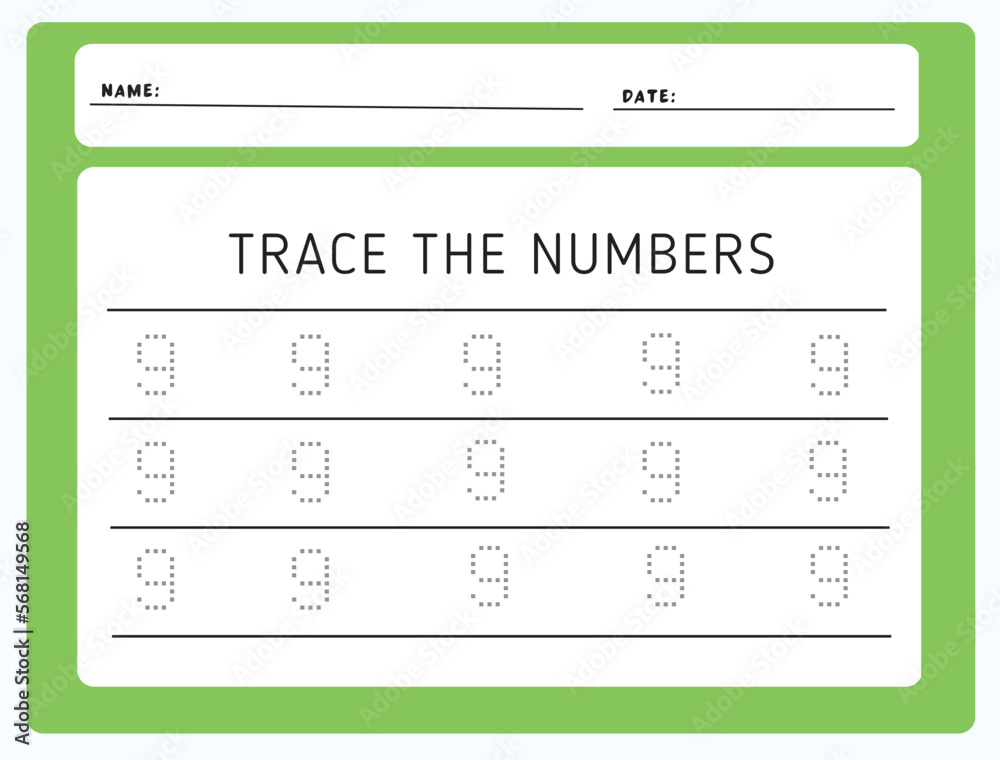 Writing practice number nine printable worksheet for kids to improve ...