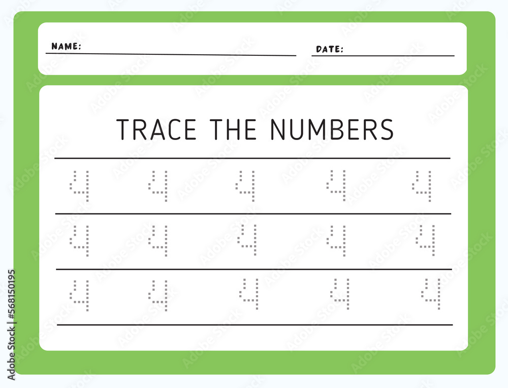 Vector de Stock Writing practice number four printable worksheet for ...