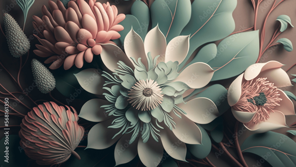 3D Botanical Floral Background and Flower Wallpaper Stock Illustration ...