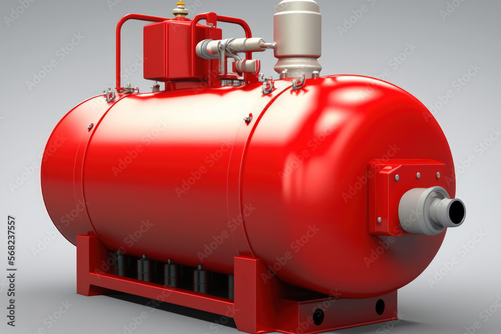 Extinguisher tank in red. a description of a strong industrial fire ...