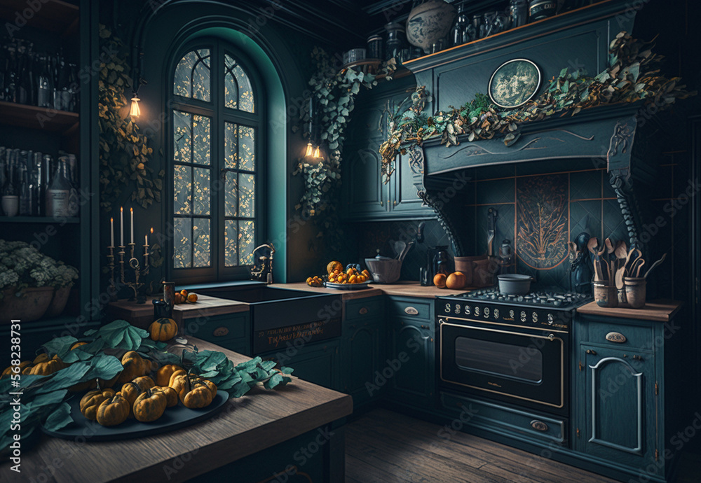 Editorial photography of kitchen interior in the style of Gothic ...