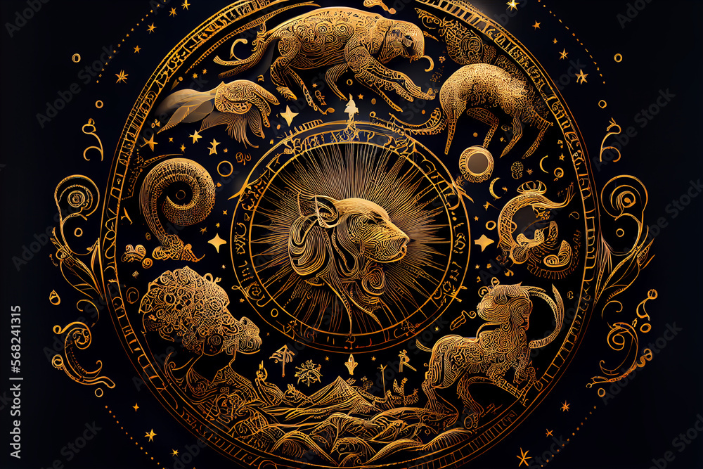 Leo zodiac sign astrological concept background with zodiac cirle ...