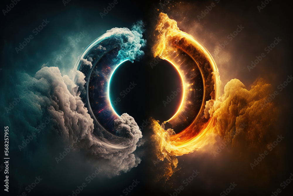 Imaginary portal impact. circles of smoke moving in the air. Universe ...